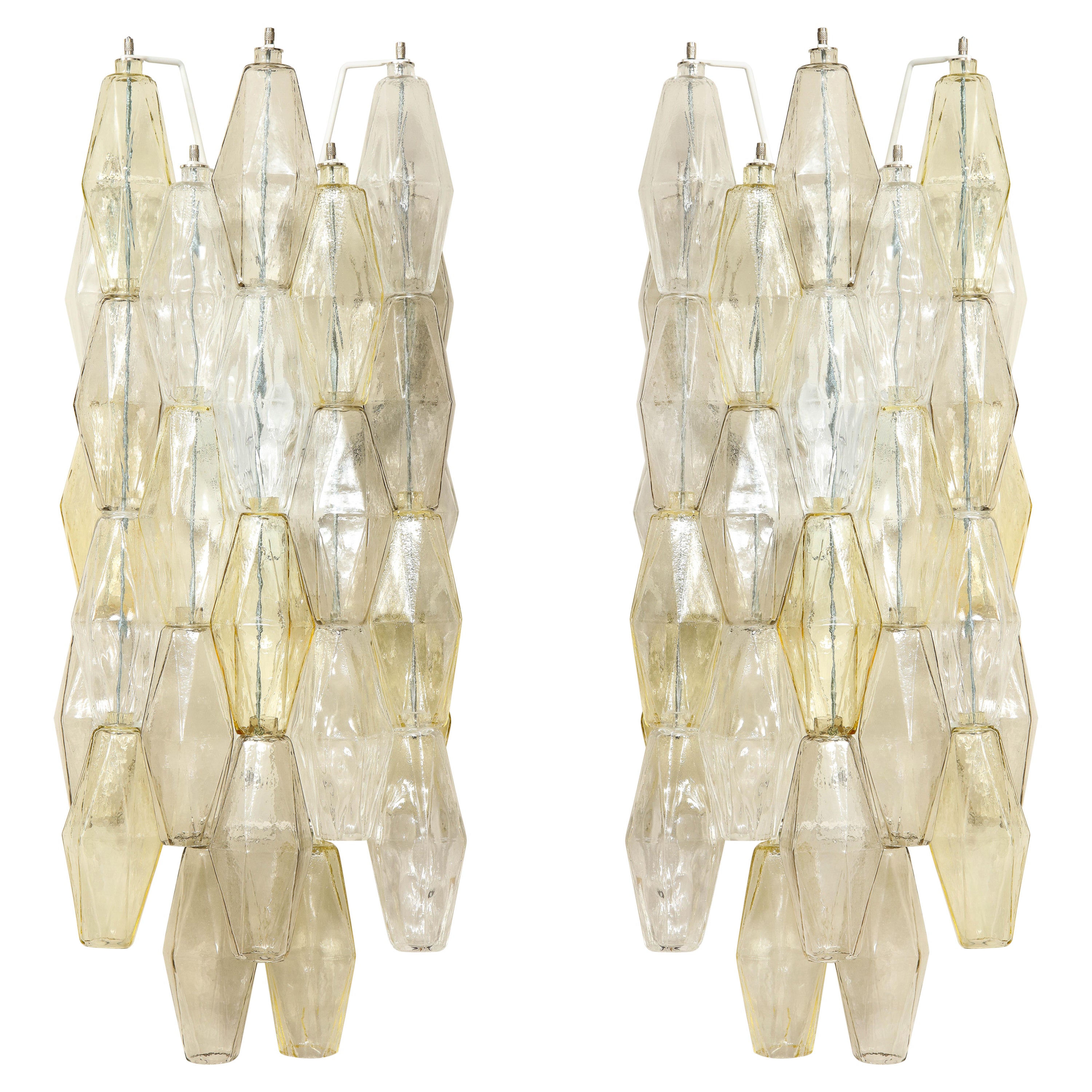 Artisan Pair of Clear and Amber Glass Polyhedron Sconces 2021 For Sale ...