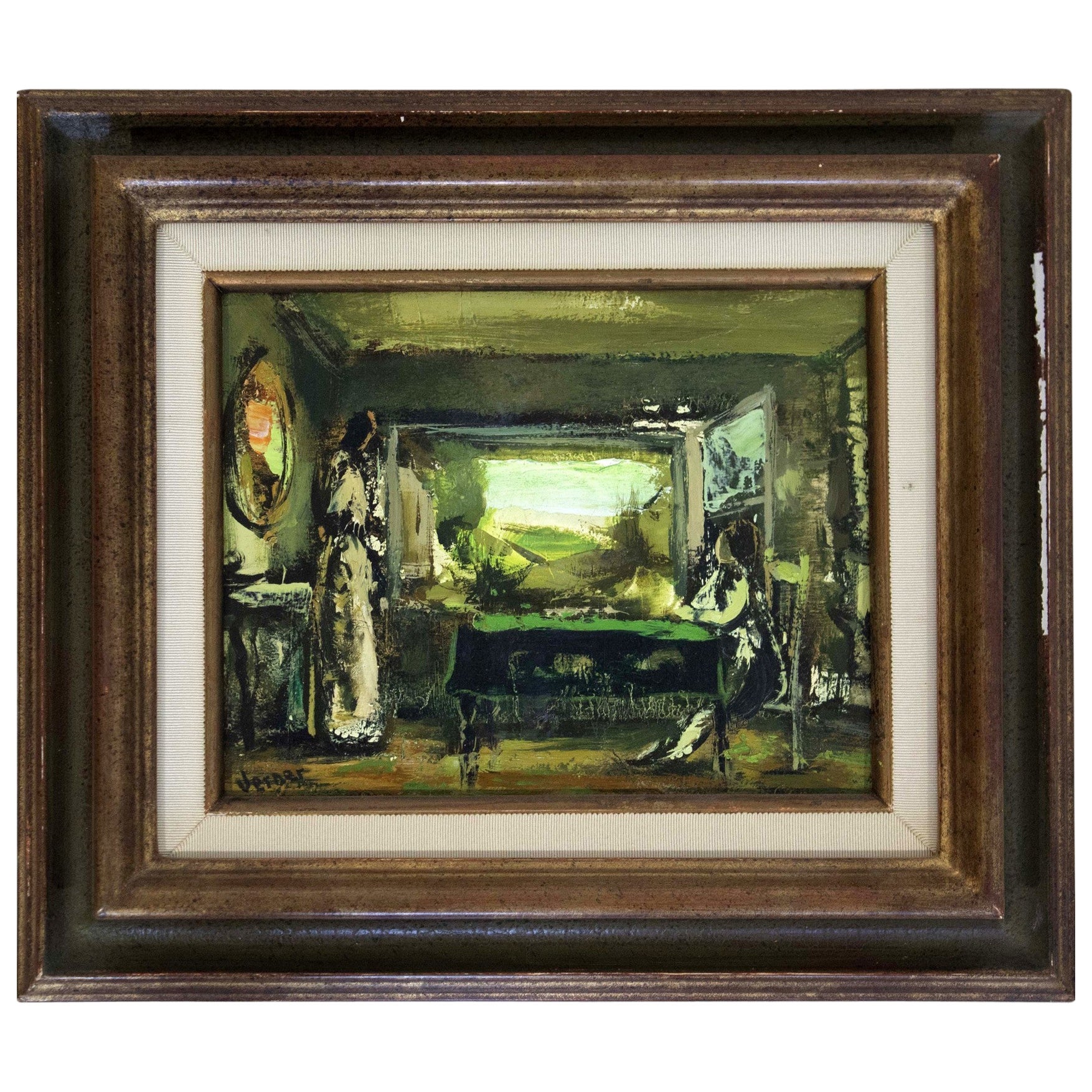 Ramon Montini Signed 'La Palma' Mid Century Oil Painting For Sale at ...