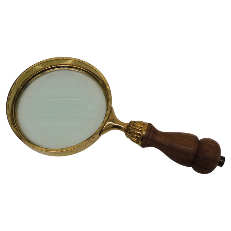 Brass and Wood Vintage Magnifying Round Glass at 1stDibs