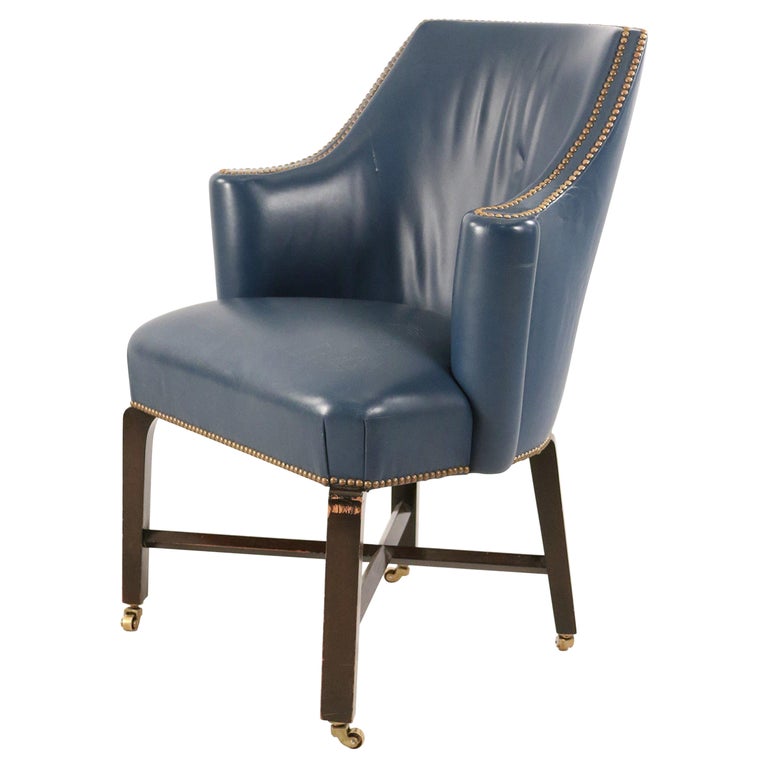 Contemporary Blue Leather Rounded Back Club / Armchair For Sale at 1stDibs