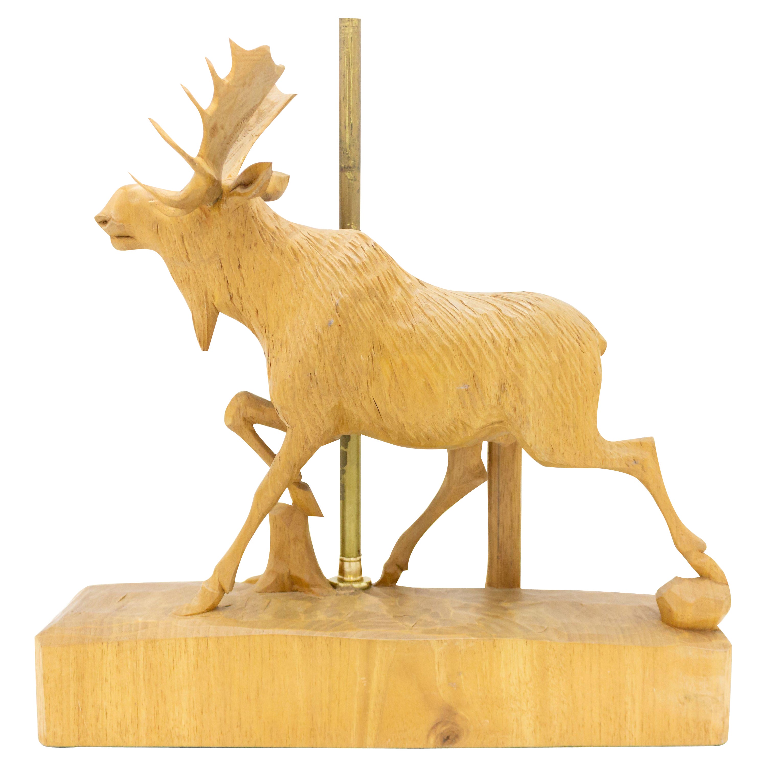 20th c. Rustic Maple Moose Form Table Lamp For Sale at 1stDibs