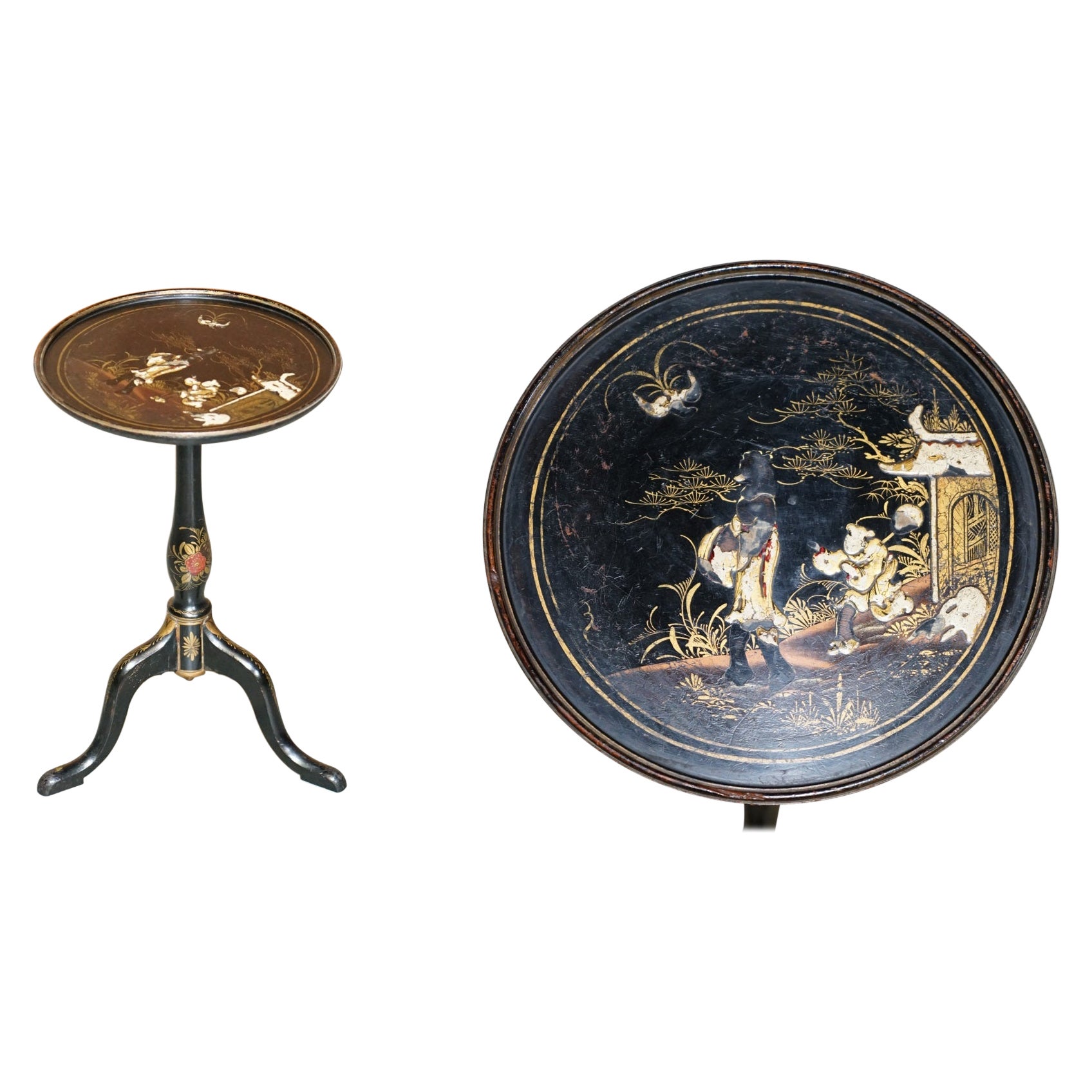 Antique Chinoiserie Lacquered Scorched Bamboo Side Table For Sale at ...