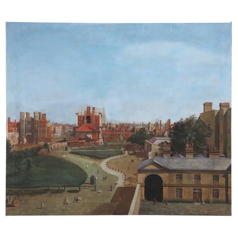 Town Square Aerial View Oil Painting on Canvas For Sale at 1stDibs