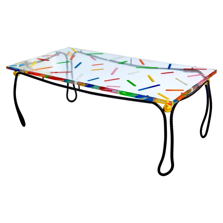 Dining Table With Hand Forged Rebar Base Cast Resin Top Coloured Rebar ...