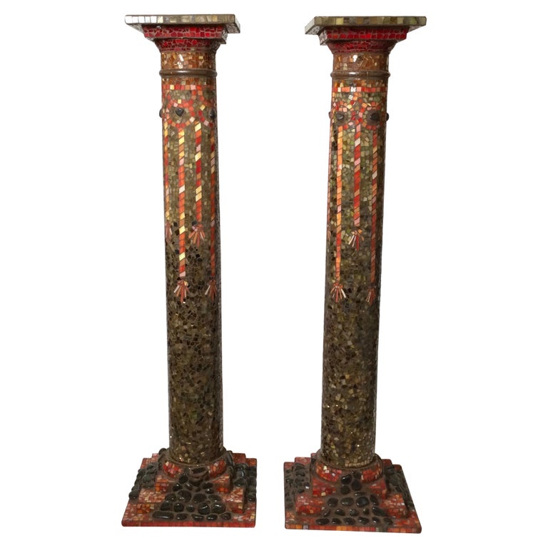 Pair of Hand Made Stone and Glass Mosaic Pedestal Columns For Sale at ...