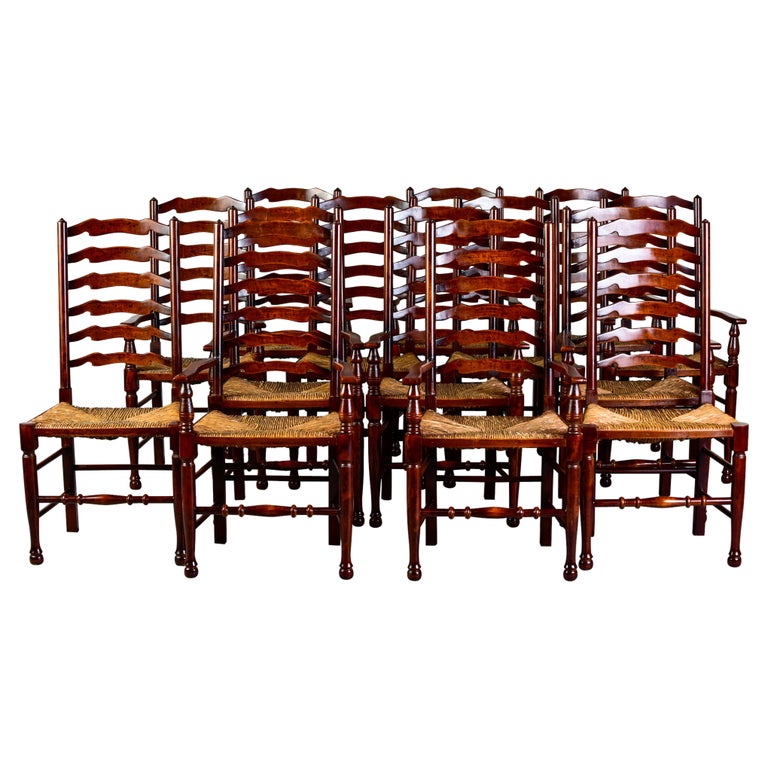 Set 14 Tall French Country Chairs with Woven Rush Seats at 1stDibs
