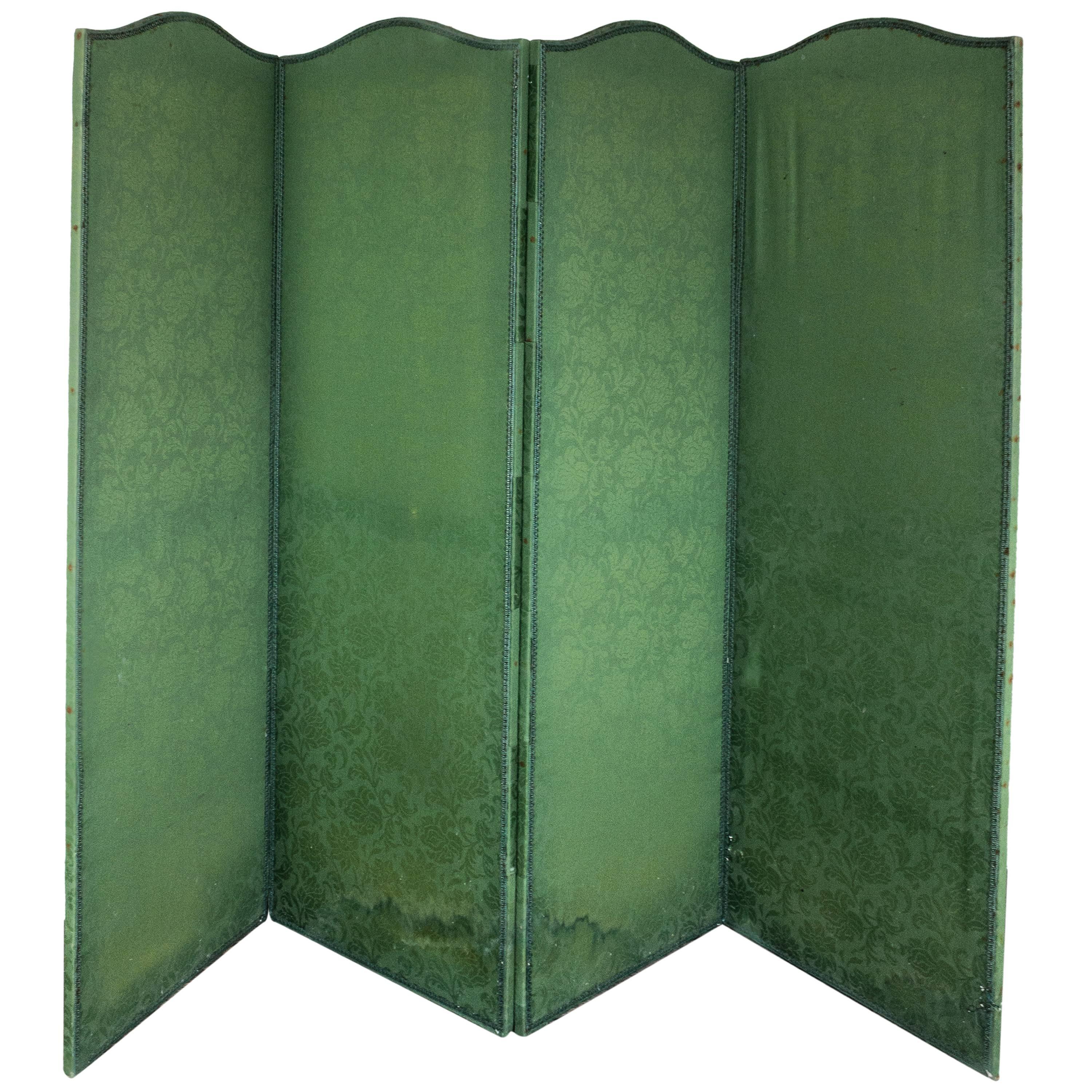 Mid-Century French Hand Painted Four-Panel Folding Screen with Leather ...