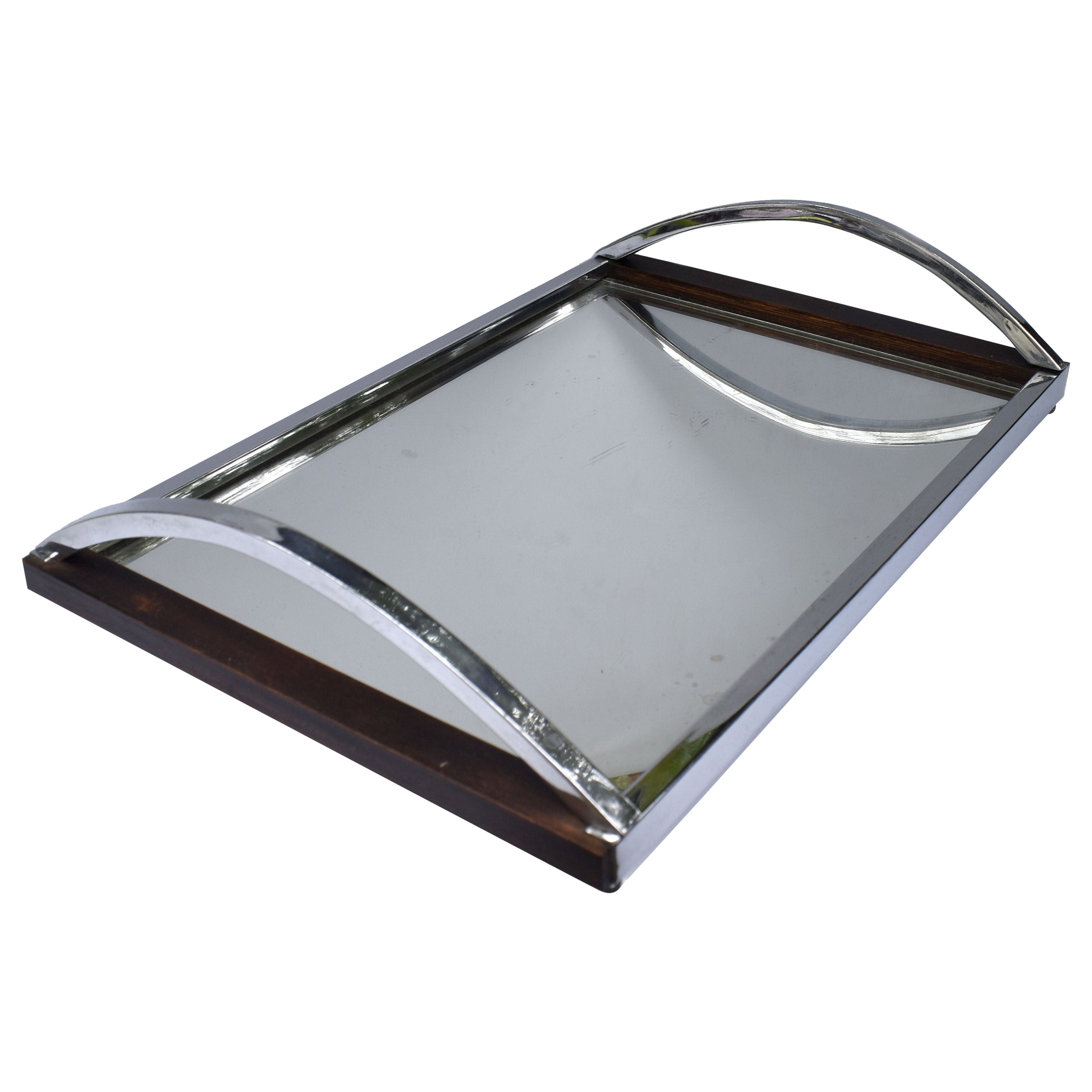 Australian Art Deco Etched and Bevelled Mirror Cocktail Tray with ...