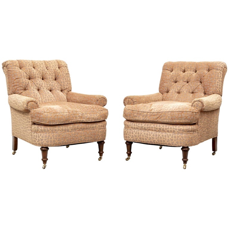 Pair of Quality George Smith Style Tuft-Back Club Chairs at 1stDibs