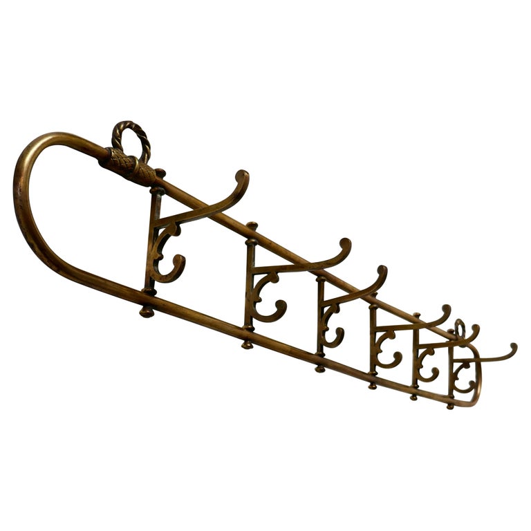 Nautical Brass Folding Coat Hook Rack from a Yacht at 1stDibs
