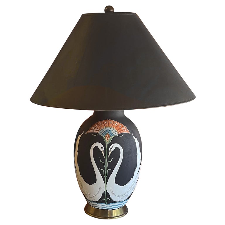Hand Painted "Swans" Porcelain Table Lamp by Chapman Manufacturing ...