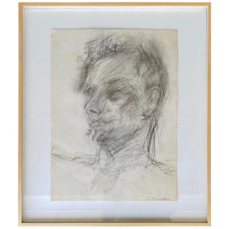 Framed Abstract Portrait of a Man Pencil Drawing at 1stDibs