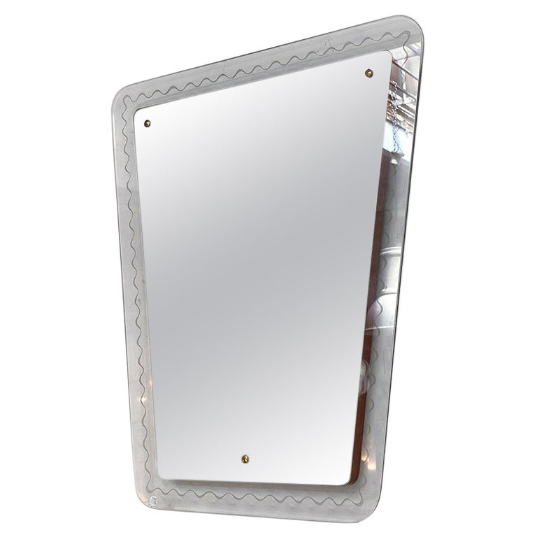 Italian Mid-Century Modern Trapezoidal Mirror with Transparent Glass ...