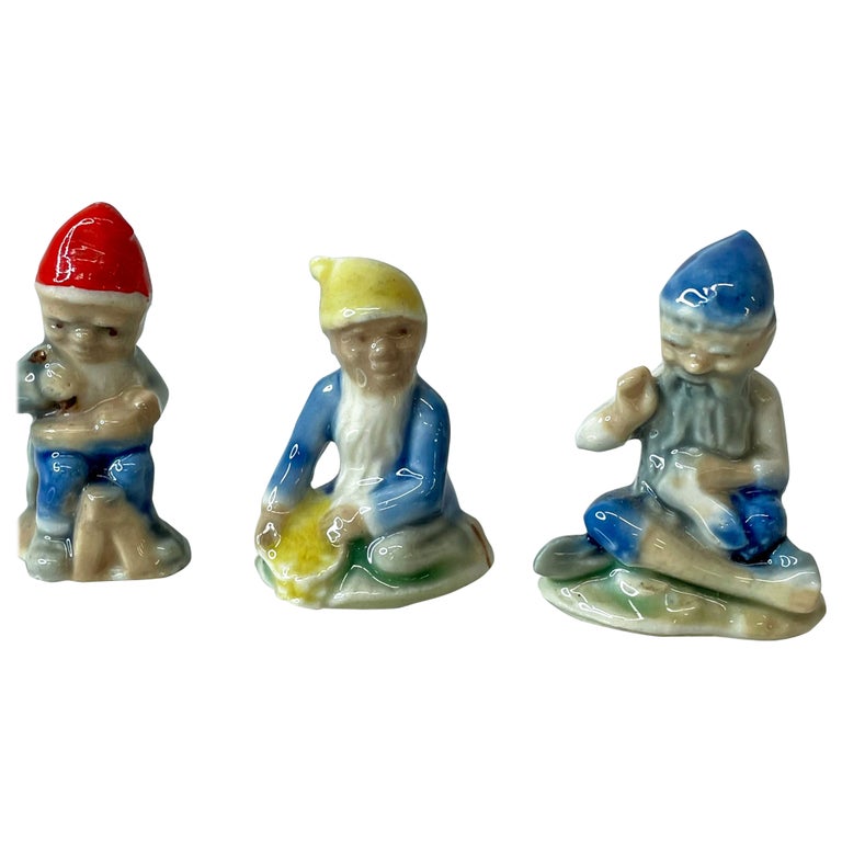 Dutch Blue Gnome Elf Trio Tiny Porcelain Bearded Figurines Made in ...
