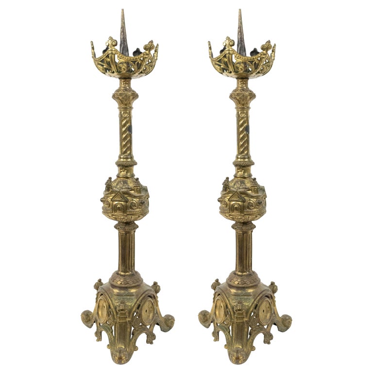 Pair of Italian Renaissance Bronze Altar Candlesticks For Sale at 1stDibs