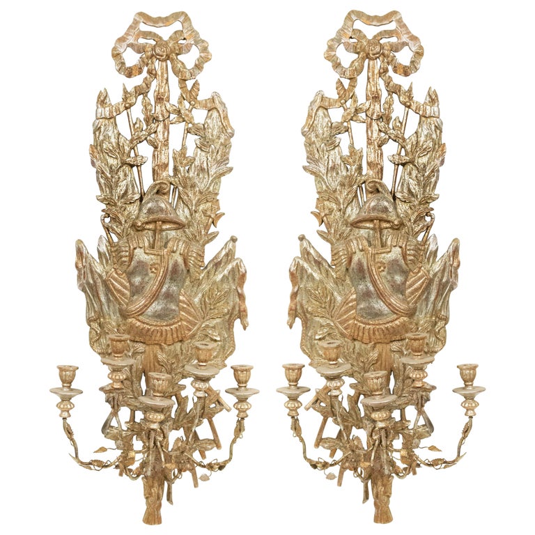 Pair of Italian Renaissance Style Gilt and Silver Military Wall Sconces ...