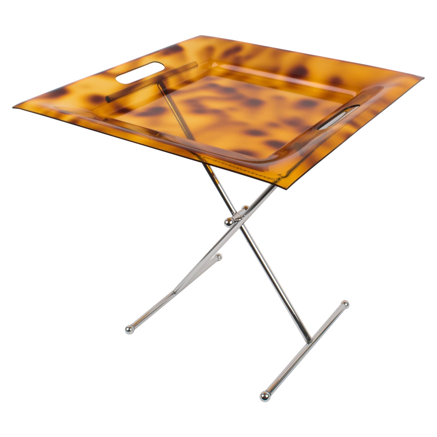 Mid-Century Modern Folding Tray Table Tortoise Lucite and Chrome, Italy ...