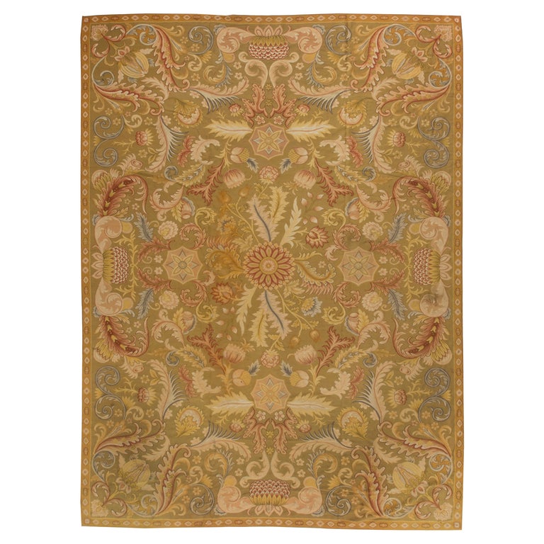 Vintage Aubusson Floral Brown, Yellow and Red Handmade Rug by Doris ...