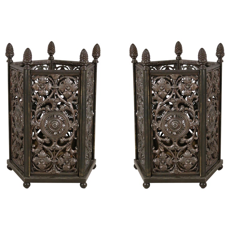 Pair of Italian Renaissance Style Metal Filigree Pentagonal Umbrella ...