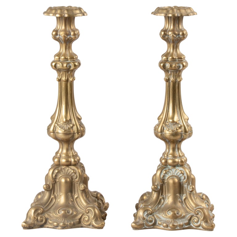 Early 20th Century Baroques Style Brass Candlesticks at 1stDibs