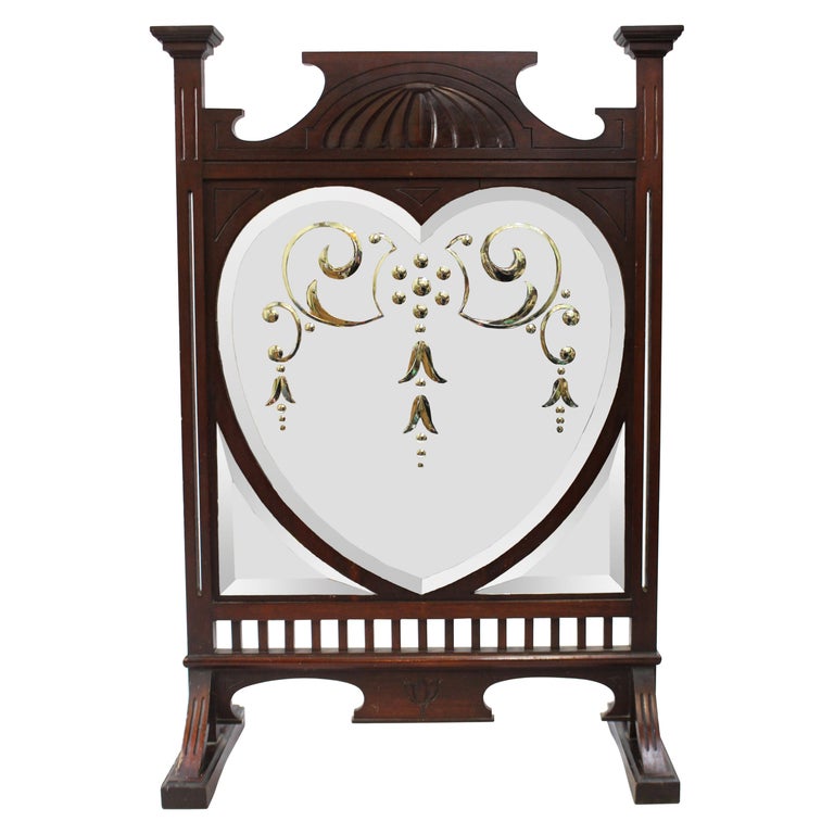 Late Victorian Art Nouveau Style Engraved Mirrored Fire Screen For Sale ...