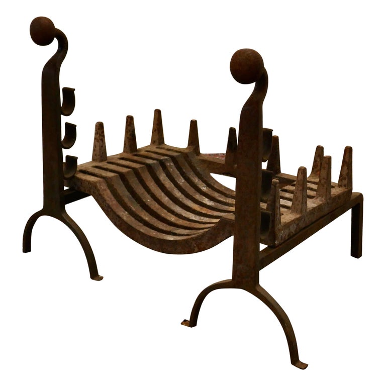19th Century Inglenook Fire Grate on Andirons at 1stDibs