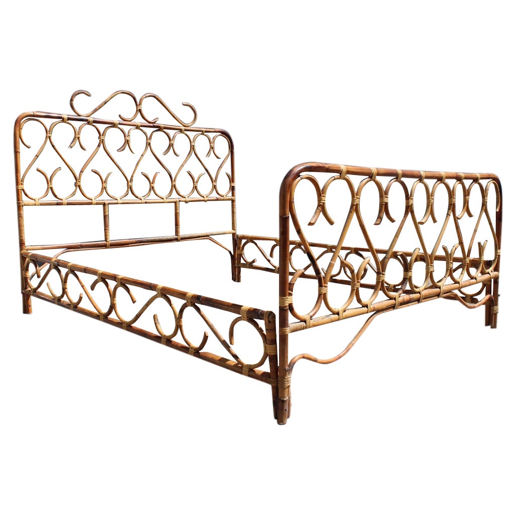 Midcentury Matrimonial Bed in Bamboo and Vienna Straw Italian Design ...