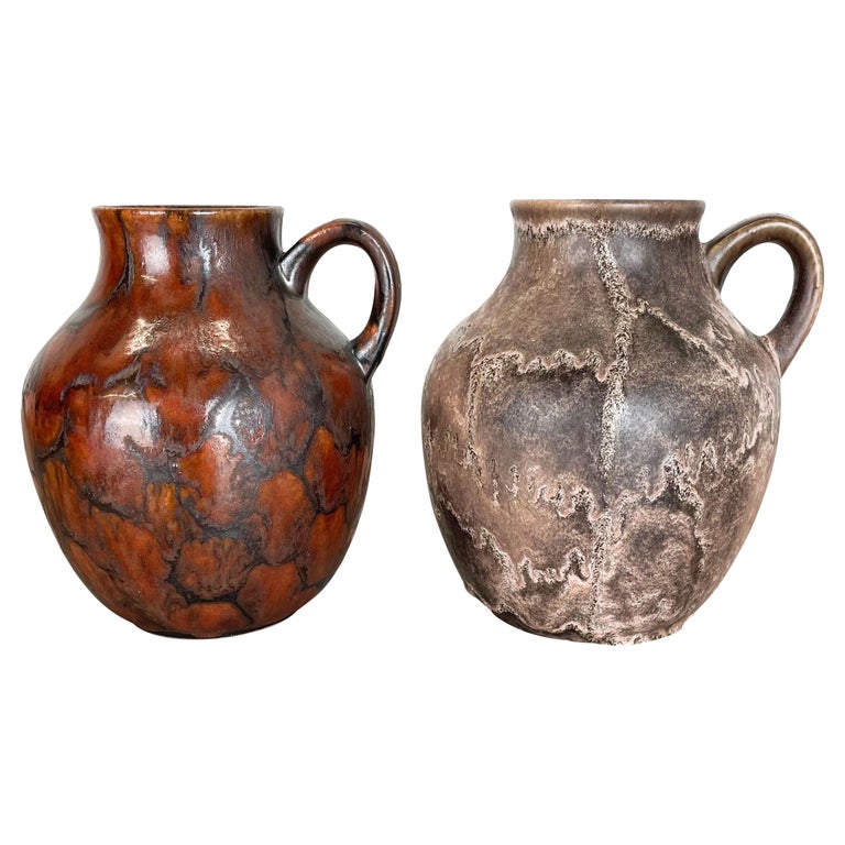 Set of 2 Pottery Vases Fat Lava Abstract Designed by Ruscha, Germany ...