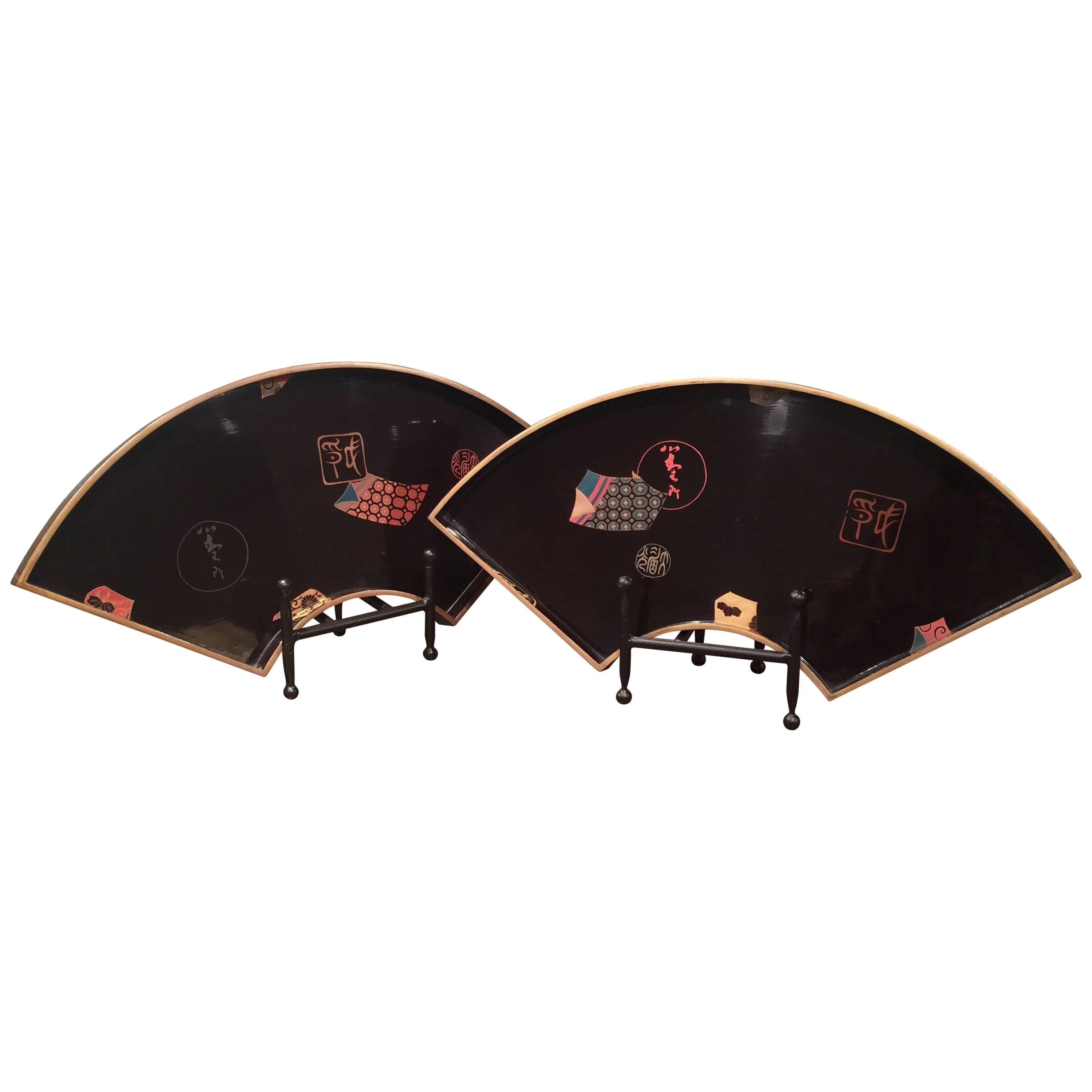 Pair of Large Japanese Lacquer Fan Trays For Sale at 1stDibs