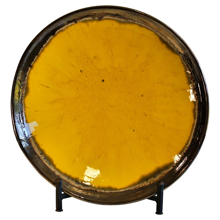 New Hand Made and Unique Ceramic Plate Yellow Colour For Sale at 1stDibs