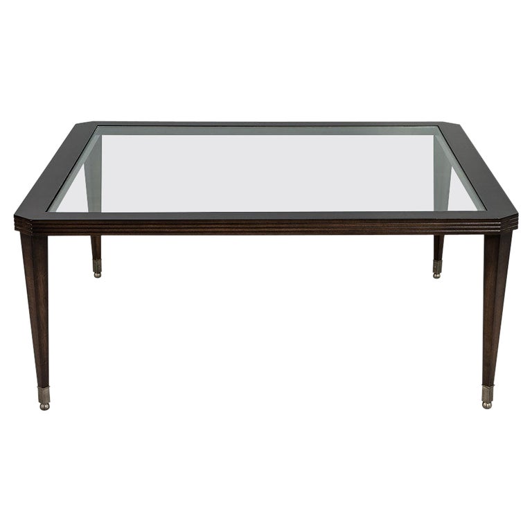 Modern Walnut Square Glass Top Cocktail Table at 1stDibs