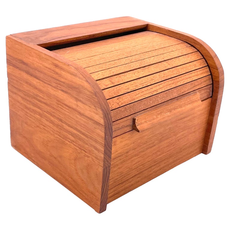 Danish Modern Small Tambour Desk Top Teak Box at 1stDibs