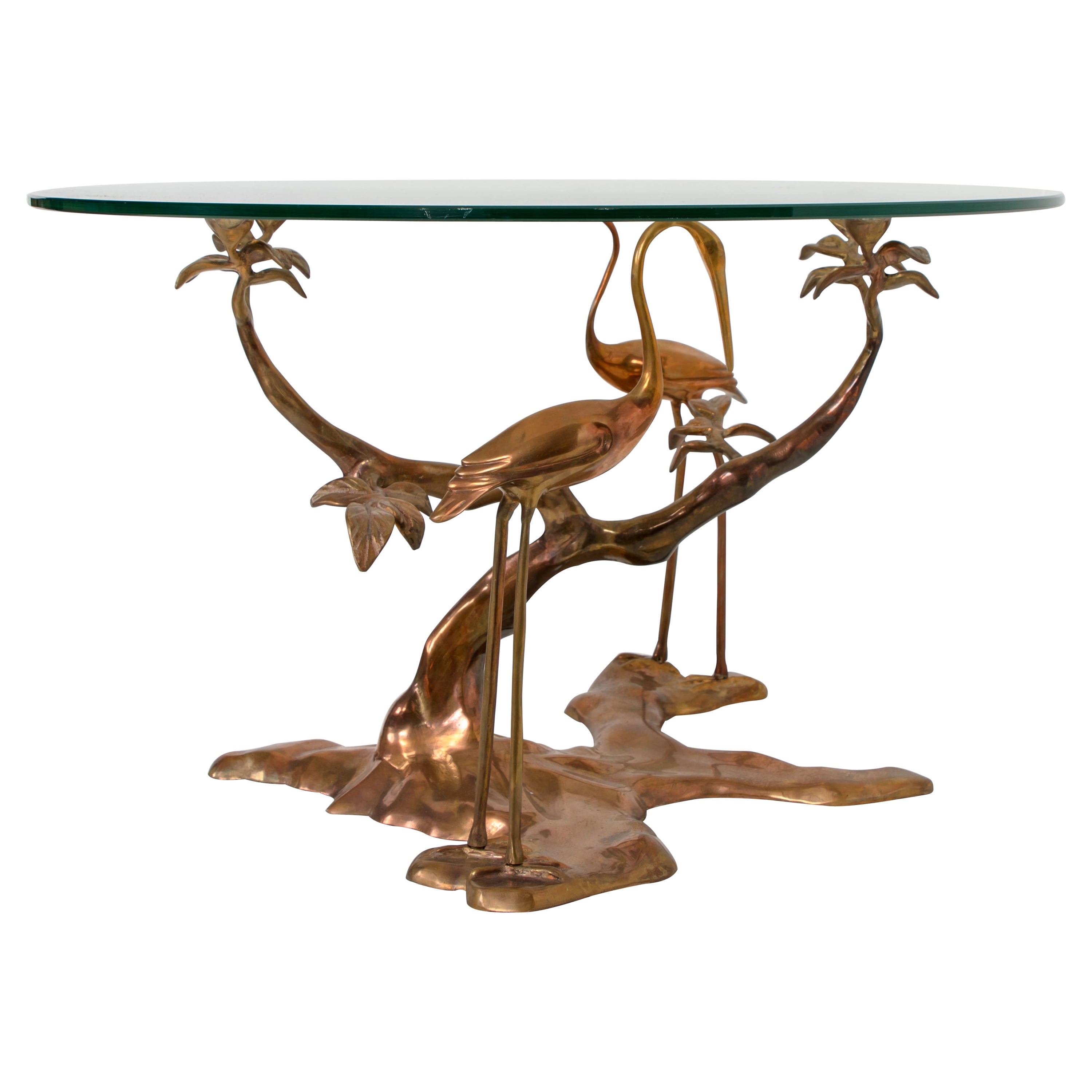 Willy Daro Brass and Glass Tree and Birds Sculpture Coffee Table, 1970s ...