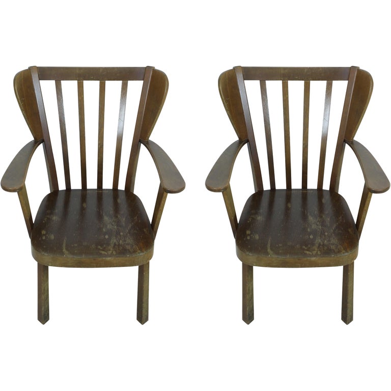 Pair of Danish Mission-Style Oak Slat Back Wing Armchairs For Sale at ...