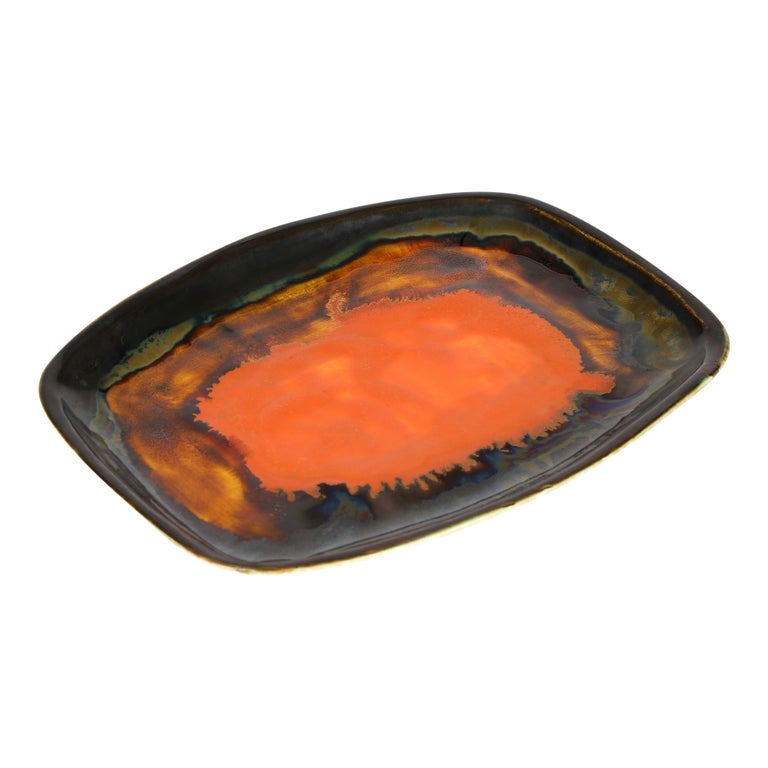 Eric Leaper Newlyn Studio Pottery Orange Glazed Tray or Shallow Dish ...