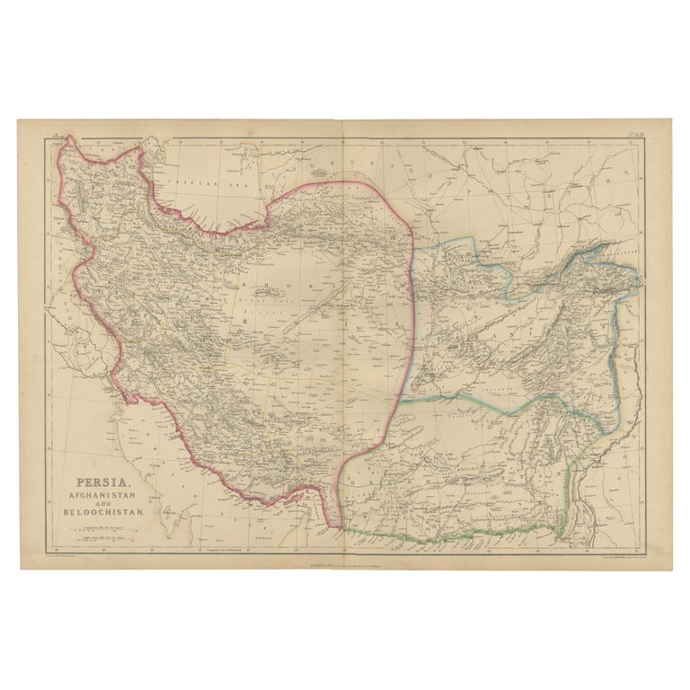 Carte ancienne de Perse, d'Afghanistan et du Balochistan, 1859 En vente ...