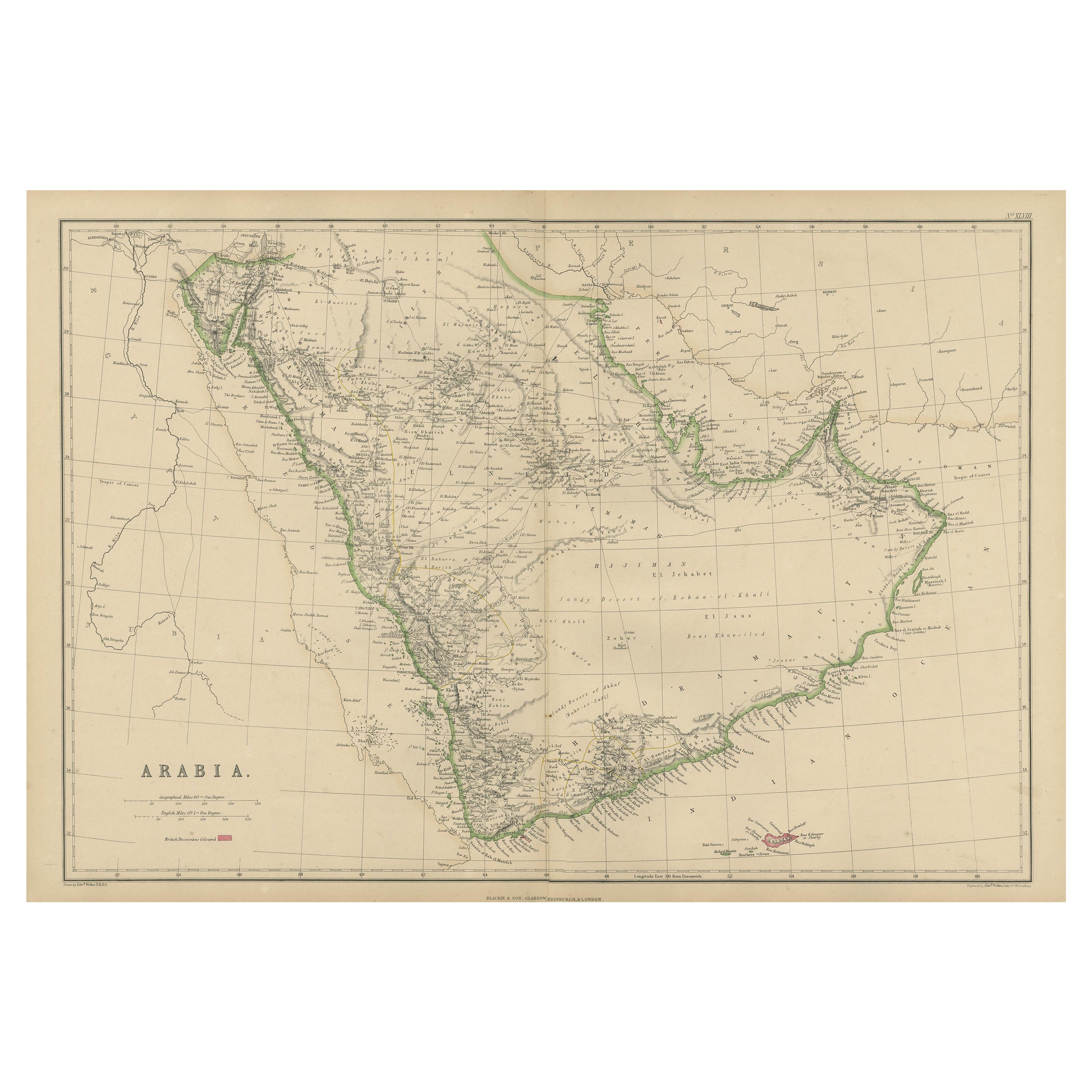 Antique Map of Arabia by Boulainvilliers, 1745 at 1stDibs