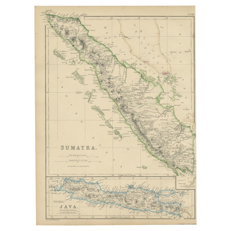 Antique Map of Sumatra by W. G. Blackie, 1859 For Sale at 1stDibs
