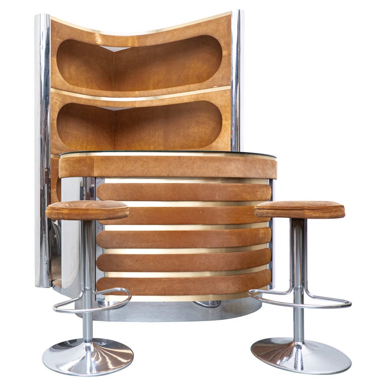 Mid-Century Modern Suede Bar by Willy Rizzo, Italy, 1970s at 1stDibs