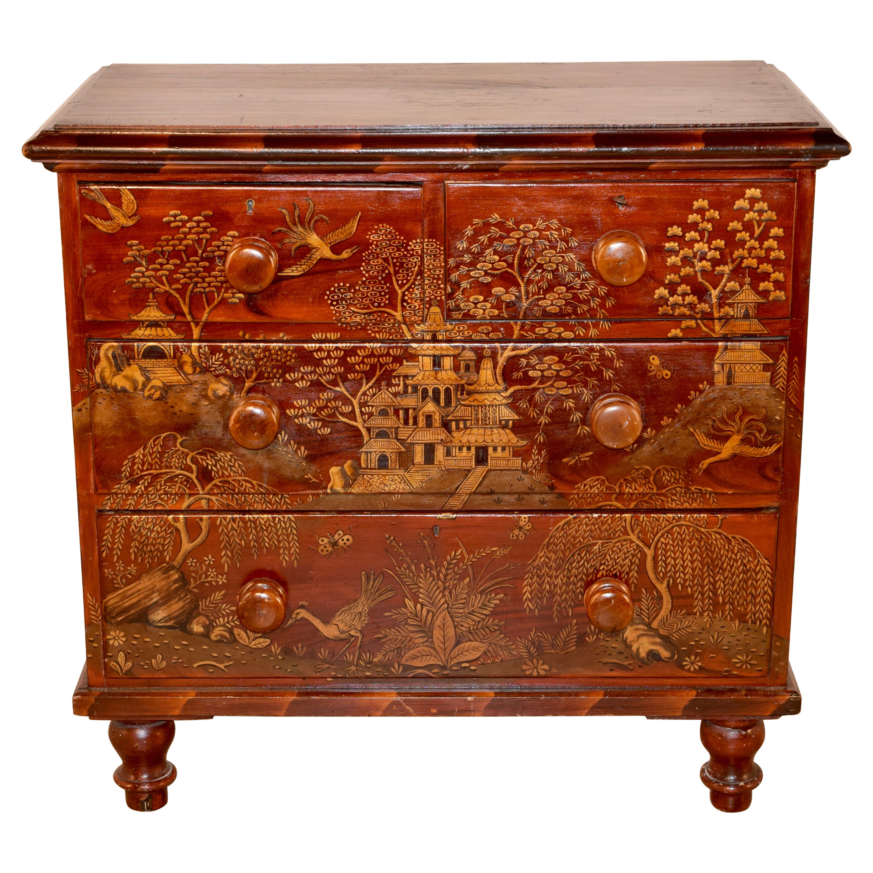 Japanese Chinoiserie Black Painted Two Draw Small Bombay Chest For Sale ...