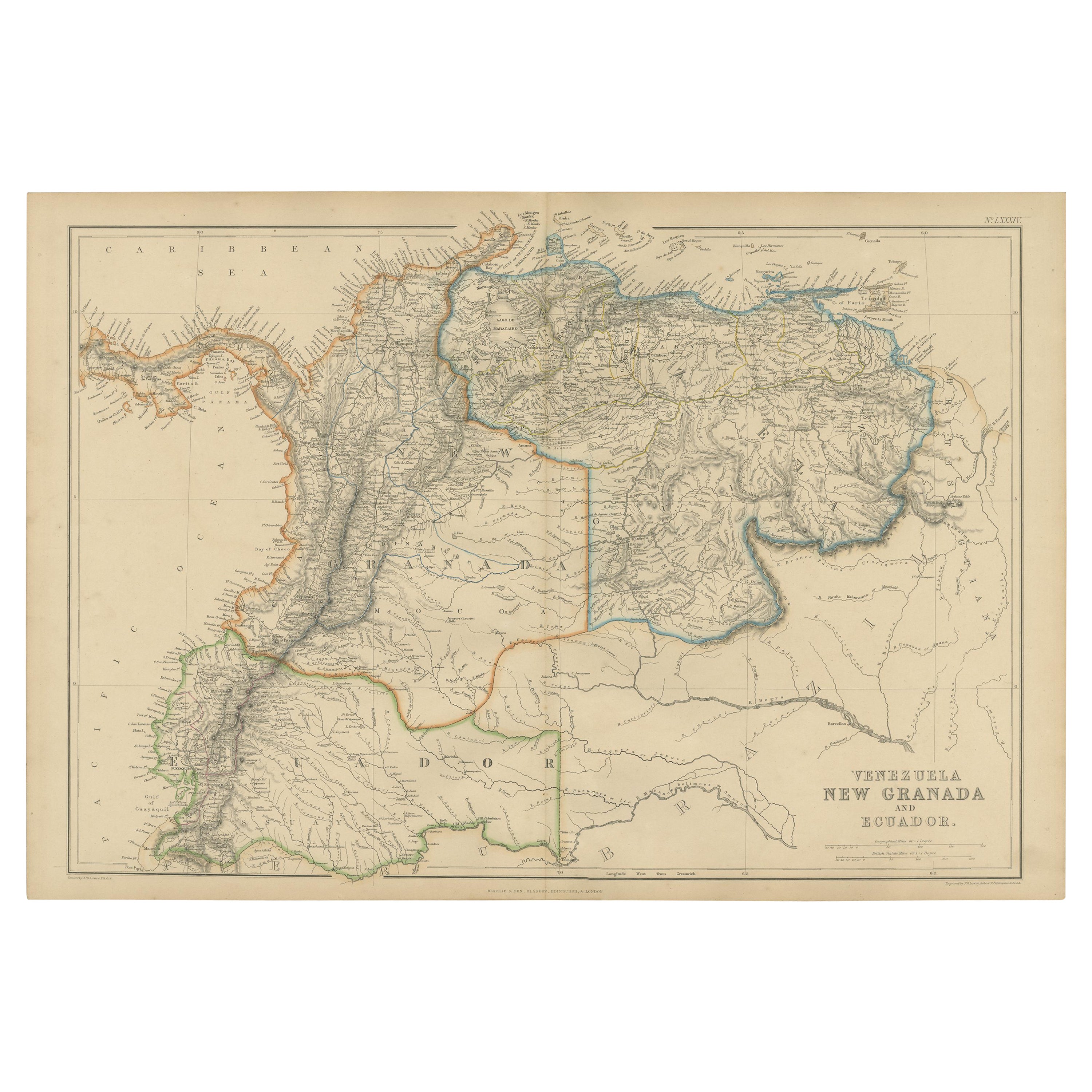 Antique Map of Venezuela, New Granada, Ecuador and Peru by a and C ...