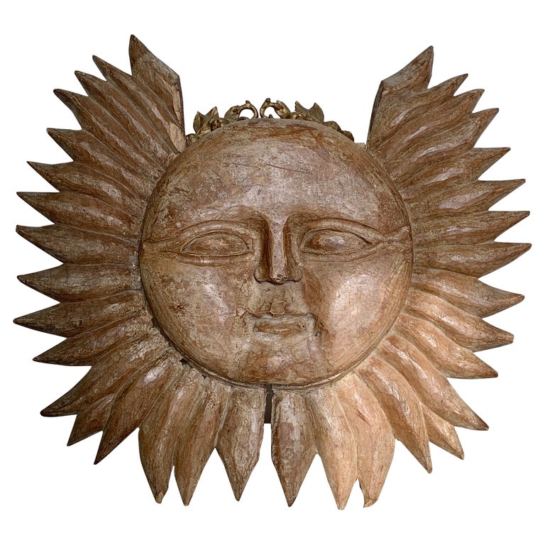 19th Century Double Sided Carved Wooden Sun For Sale at 1stDibs