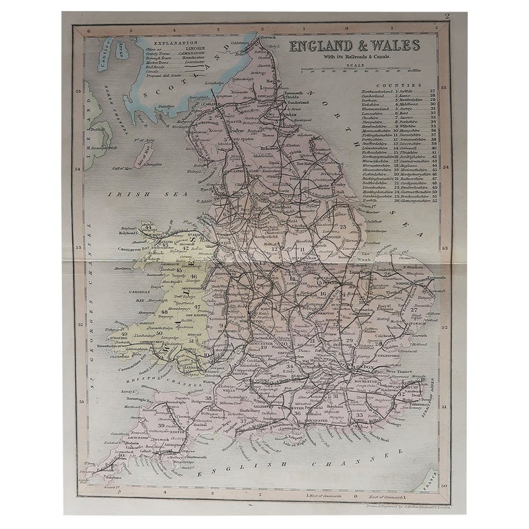 Original Antique Map of England and Wales by J.Archer, circa 1840 at ...
