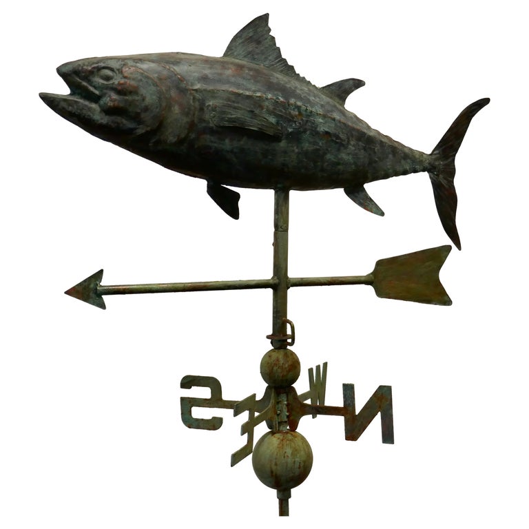 Verdigris Copper Folk Art Fish Weather Vane at 1stDibs