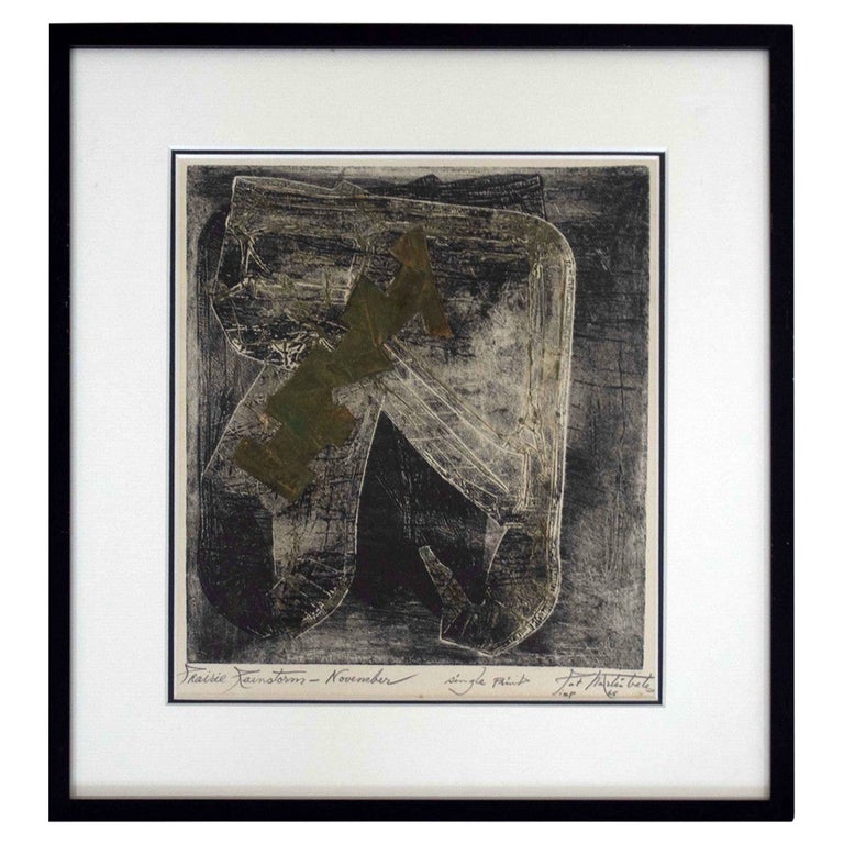 Mid-Century Modern Framed Pat Martin Bates Prairie Rain Storm Monoprint ...