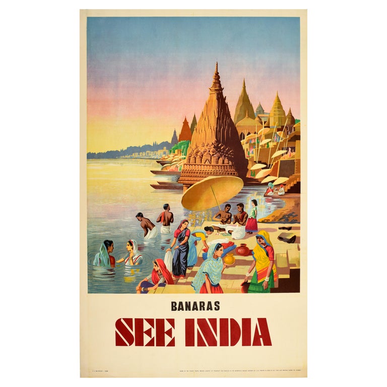 Original Vintage Travel Poster Varanasi Banaras See India Sacred River ...