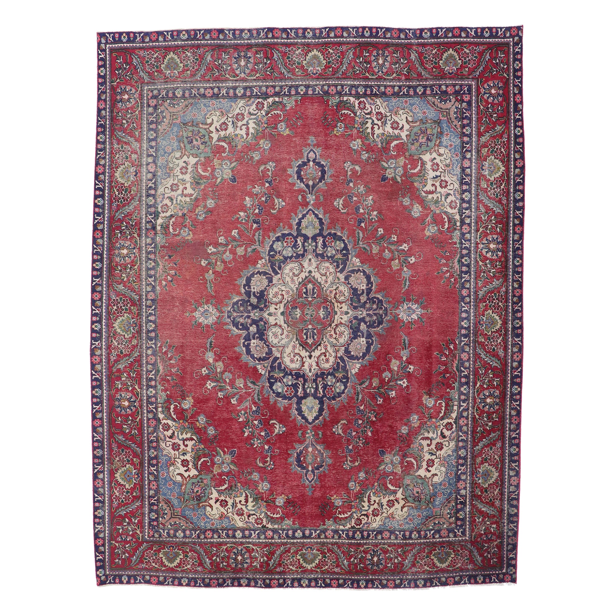 Distressed Antique Persian Tabriz Rug with Rustic Old World English ...