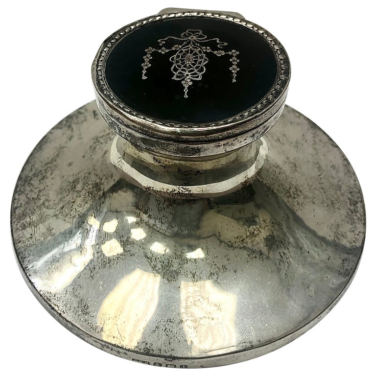 English 20th Century Sterling Silver and Tortoise Shell Inkwell For ...