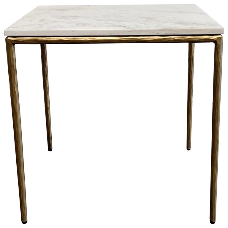 Modern Brass Finish Side Table with Marble Top For Sale at 1stDibs