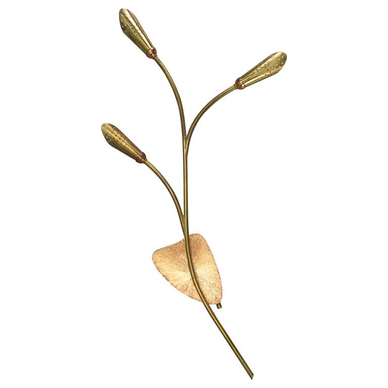 Mid-Century Modern Brass and Copper Cone-Shaped Three Light Wall Sconce ...